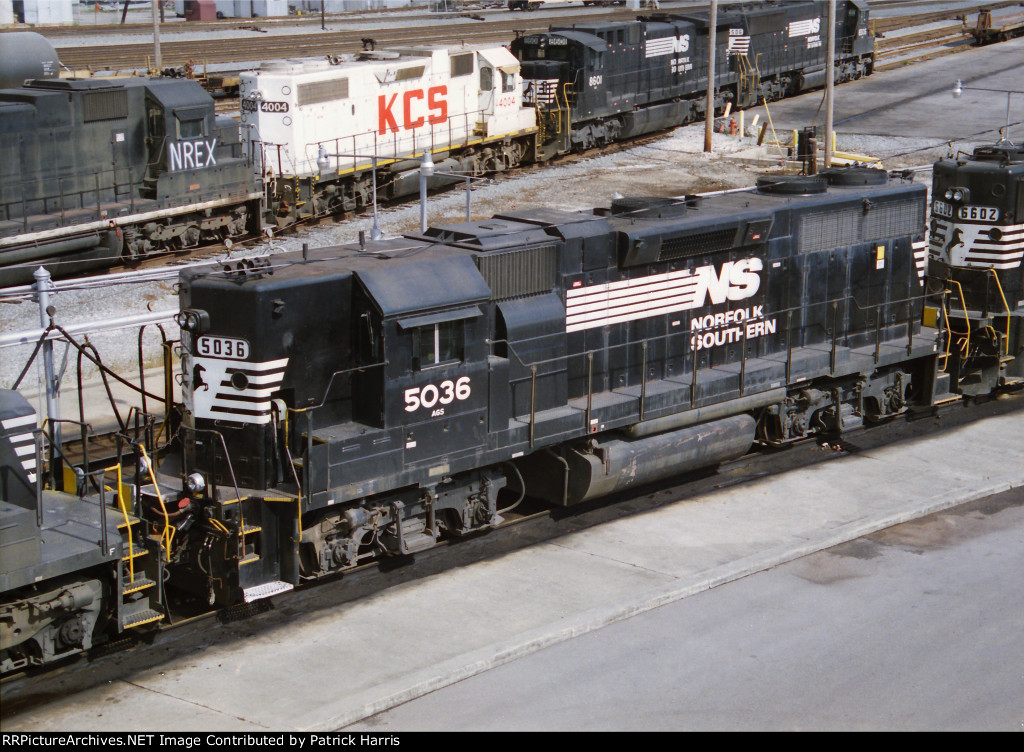 NS 5036 X-SOU GP38-2 on the service track in the NS Oliver Yard below the Galvez Street overpass ...